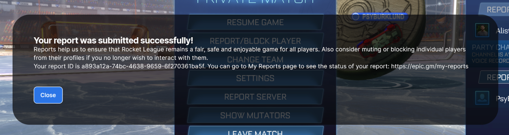 Voice and Text Reporting in Rocket League